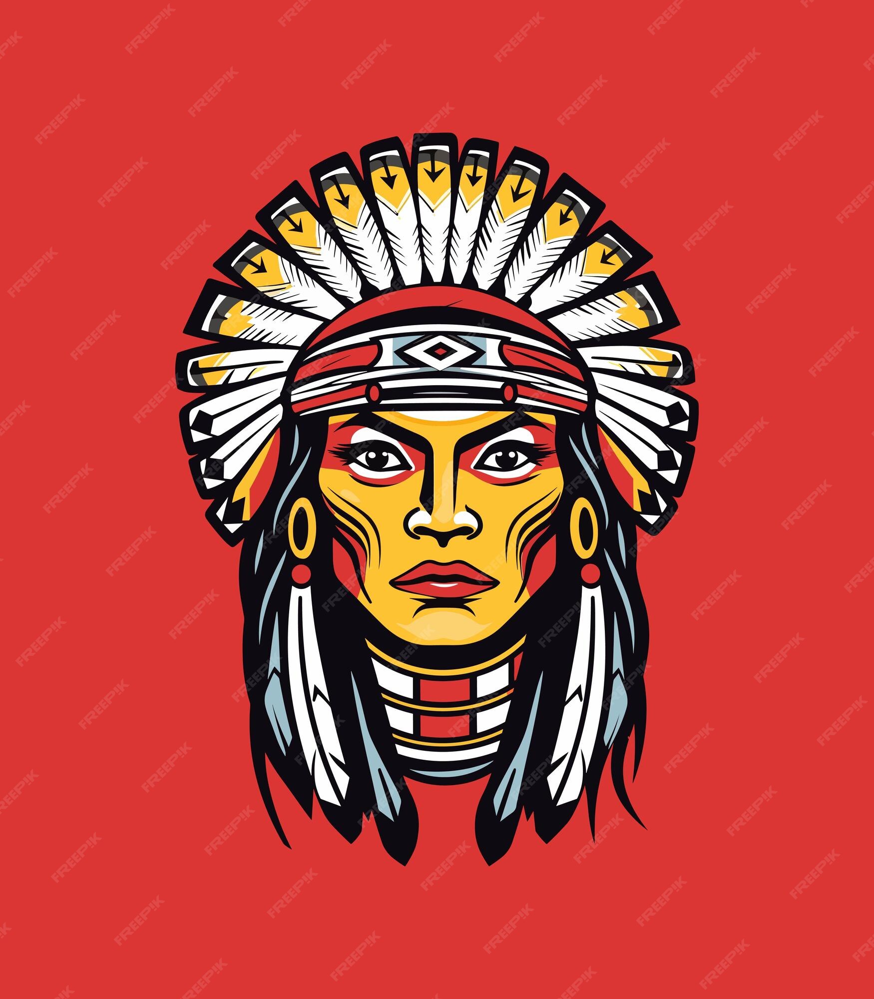 Beautiful Native Indian American Girl Head Vector Clip Art Illustration