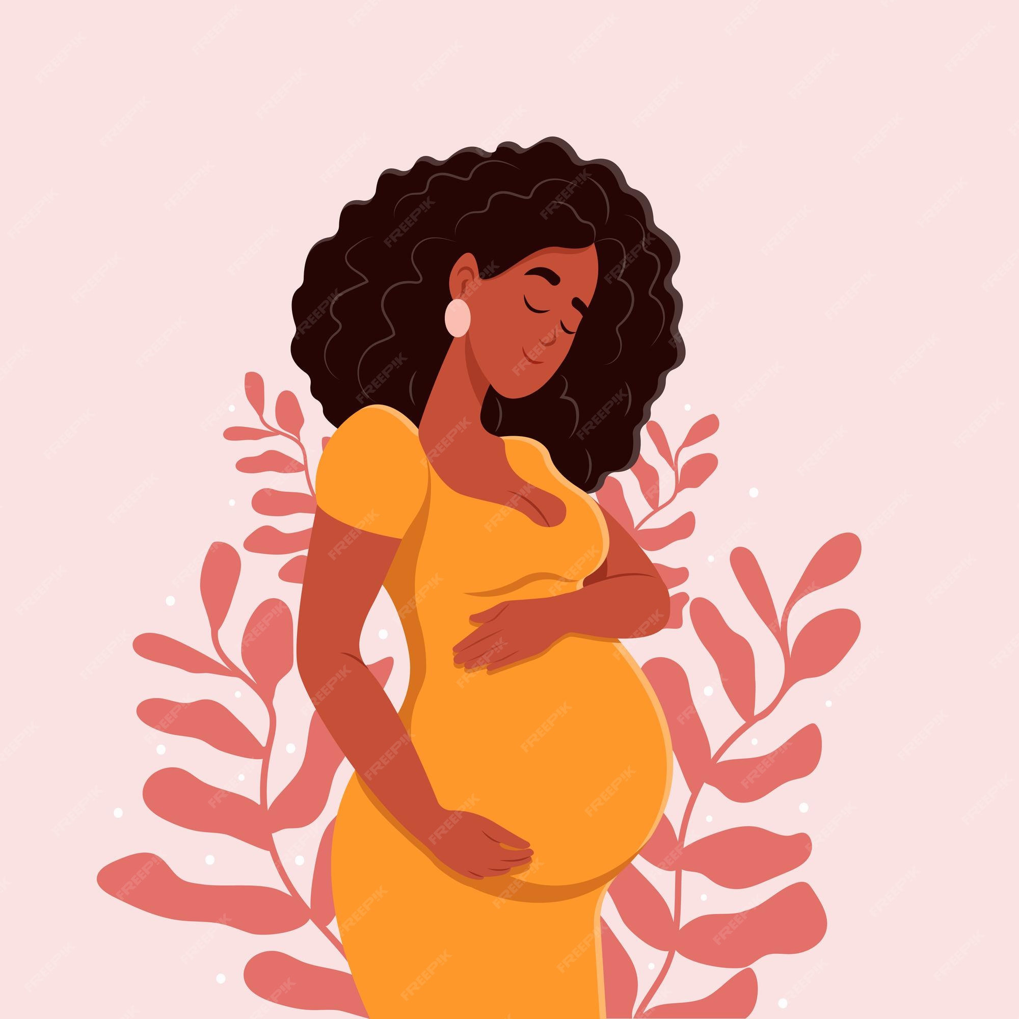 Premium Vector Beautiful Pregnant Black Woman Hugs Herbelly The