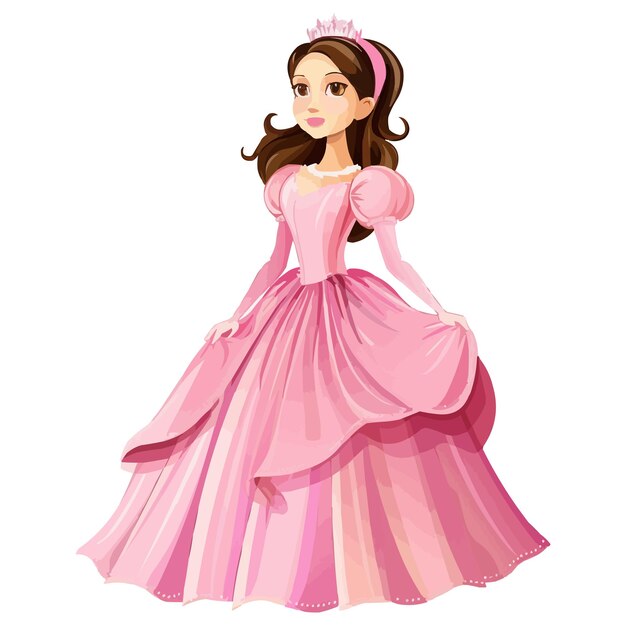 Premium Vector Beautiful Princess In Pink Dress On White Background