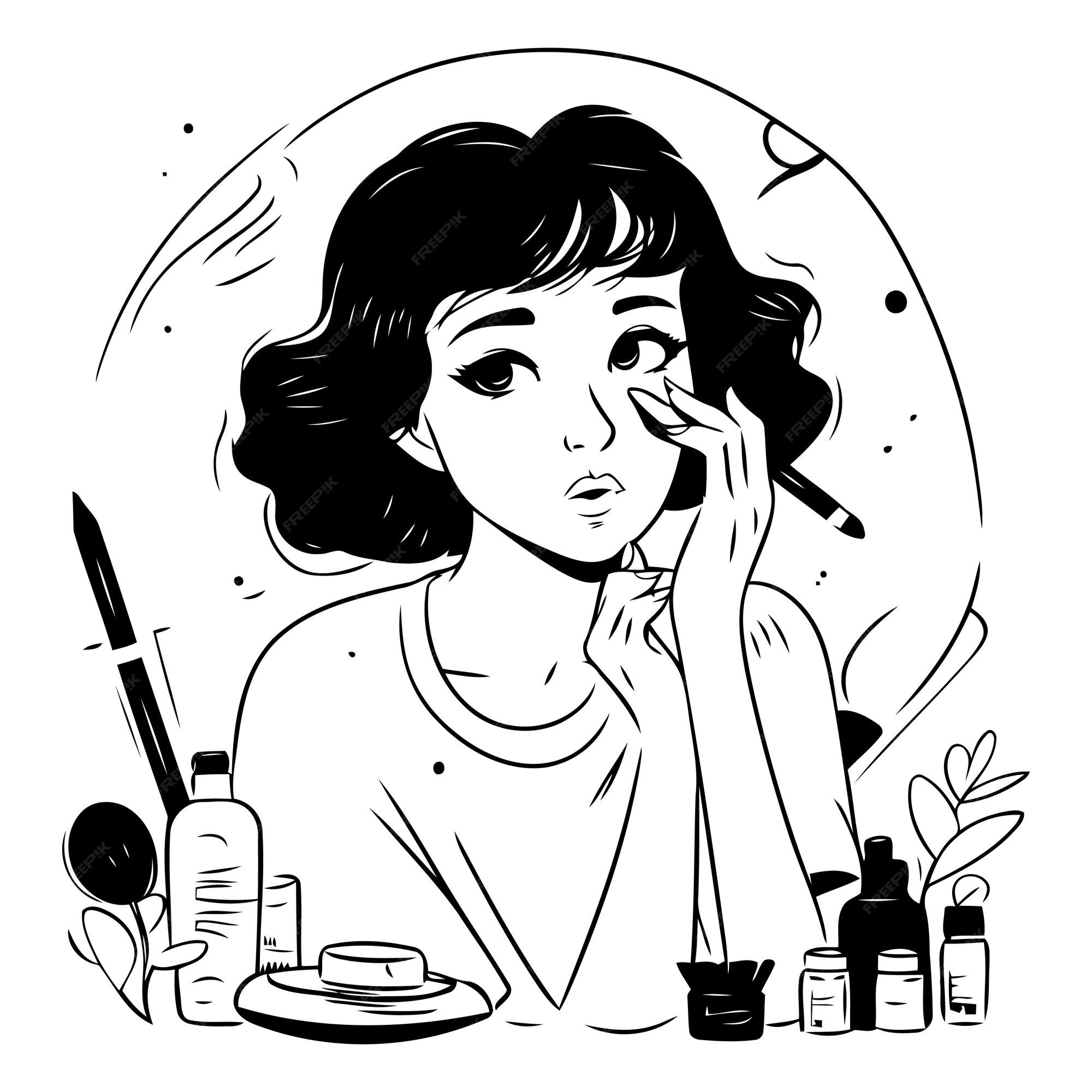 Premium Vector Beautiful Woman Applying Makeup Hand Drawn Vector