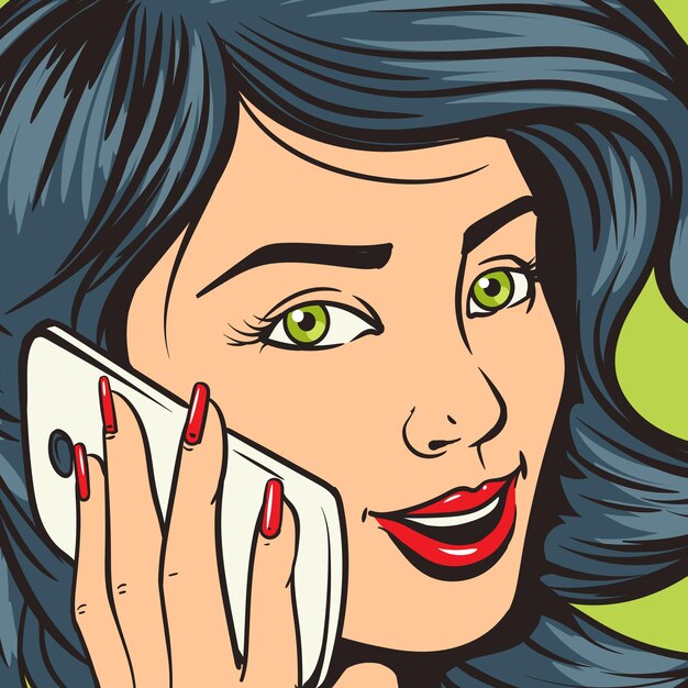 Premium Vector Beautiful Young Woman With Phone Pop Art Vector