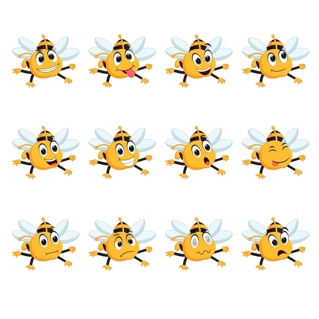 Premium Vector Bee With Different Facial Expressions
