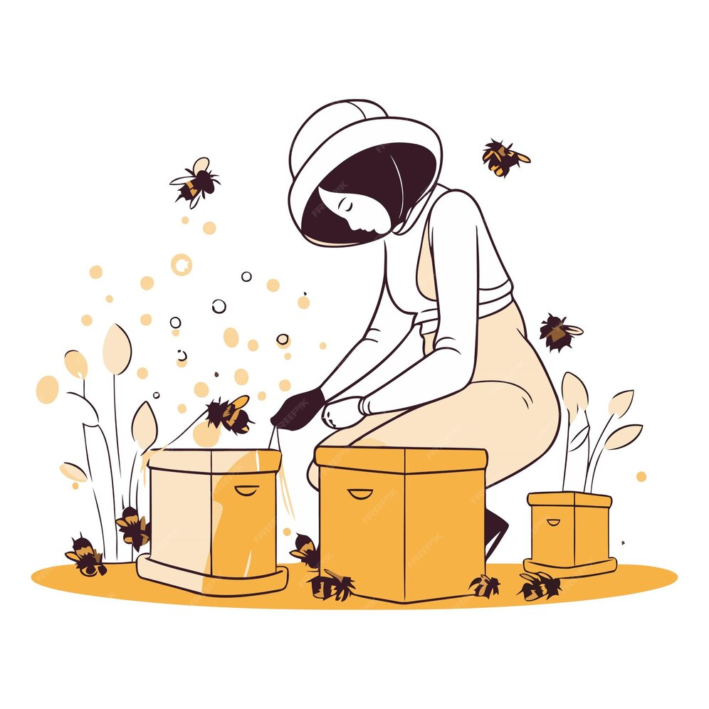 Premium Vector | Beekeeper working in apiary in cartoon style Premium Vector | Beekeeper working in apiary in cartoon style