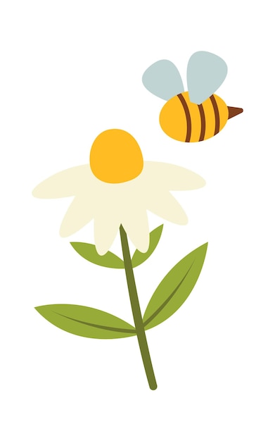 Premium Vector Bees Pollinate A Flower Vector Illustration