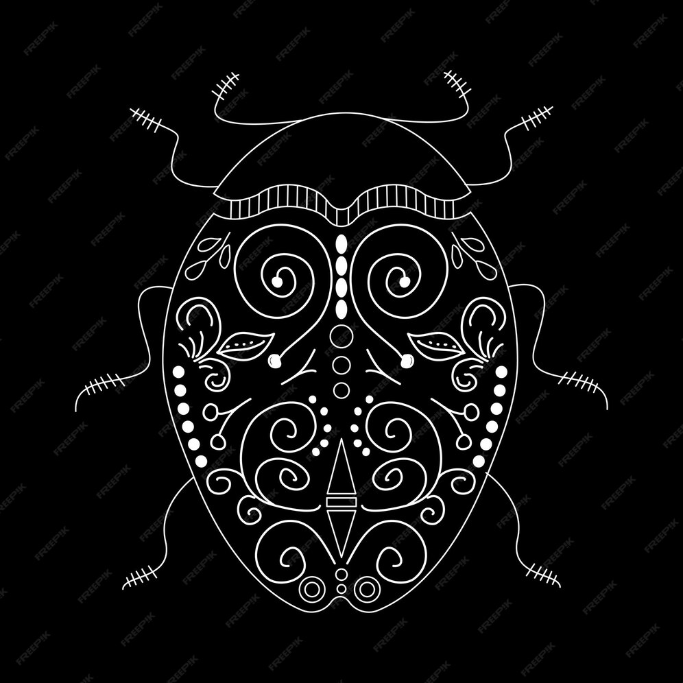 Premium Vector Beetle White Linear Illustration On Black Background Botanical Collection