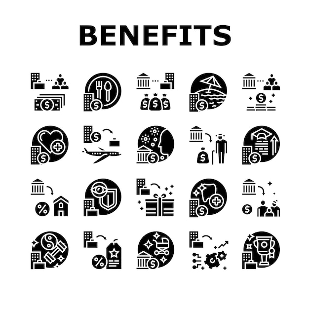 Premium Vector | Benefits For Business Collection Icons Set Vector Premium Vector | Benefits For Business Collection Icons Set Vector