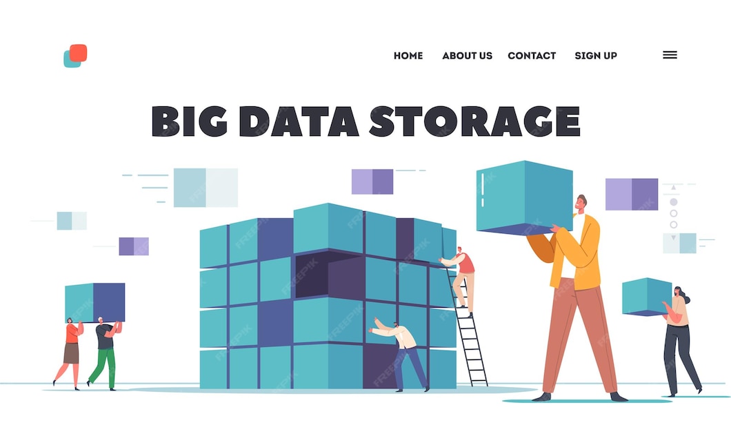Premium Vector | Big Data Storage Landing Page Template Tiny Web ...