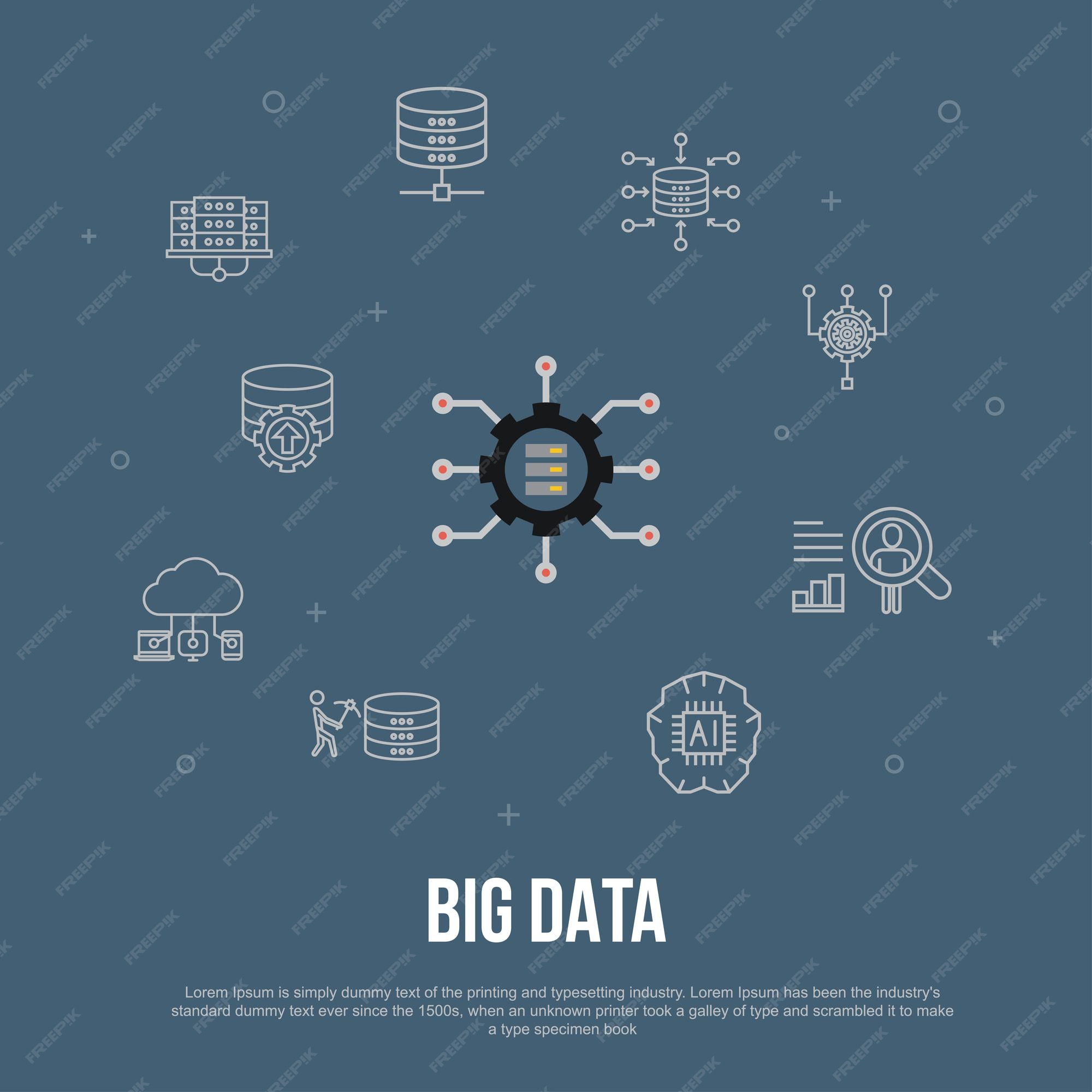 Premium Vector | Big data trendy UI flat concept with simple line icons ...