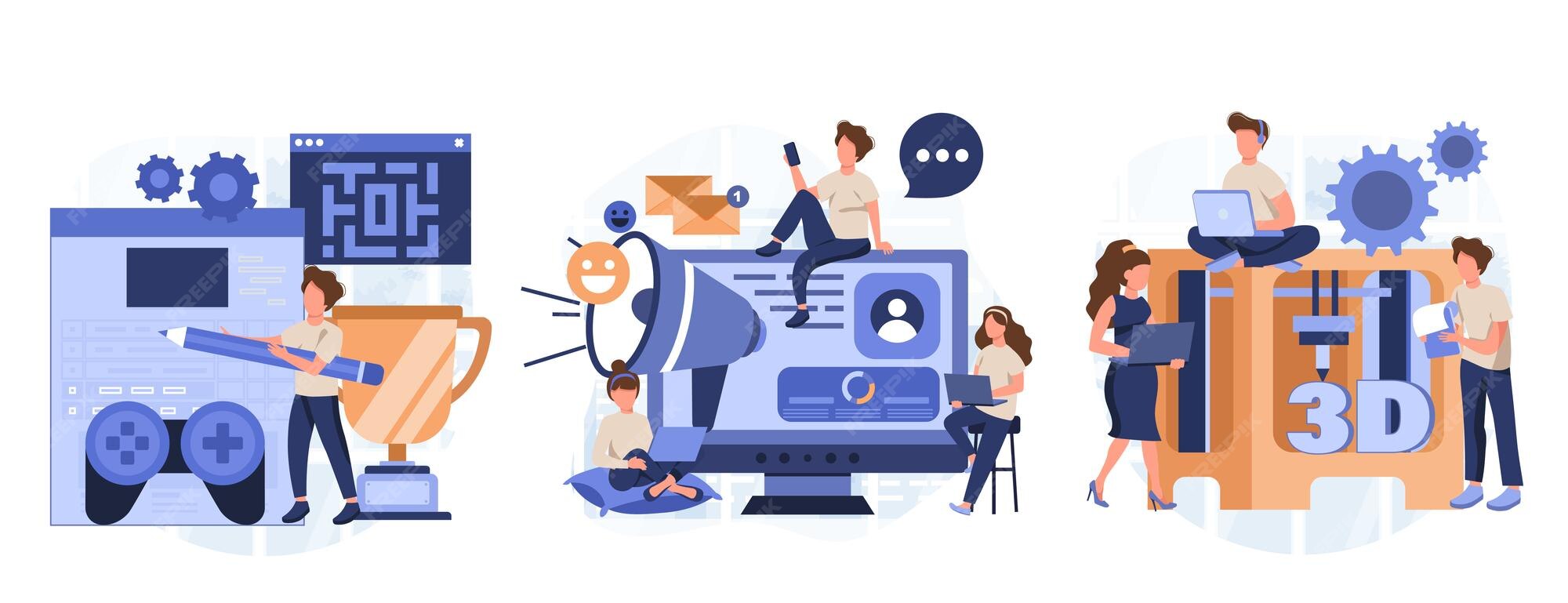 Premium Vector | Big it profession collection programmer write software and create code for computer