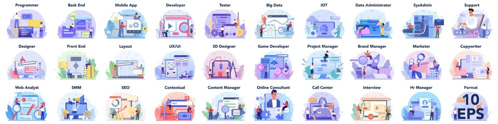 Premium Vector | Big it profession set programmer write software and ...