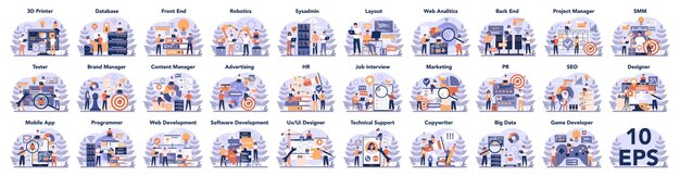 Premium Vector Big It Profession Set Programmer Write Software And Create Code For Computer