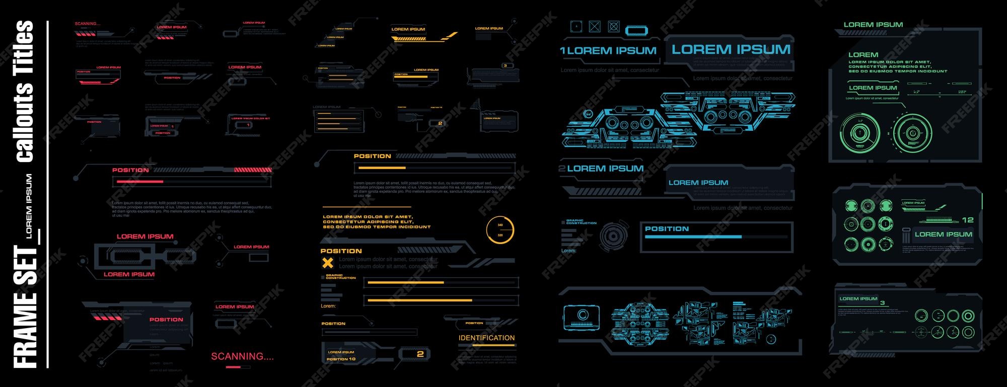 Premium Vector | Big set frames callouts and headers set of modern elements for the hud ...