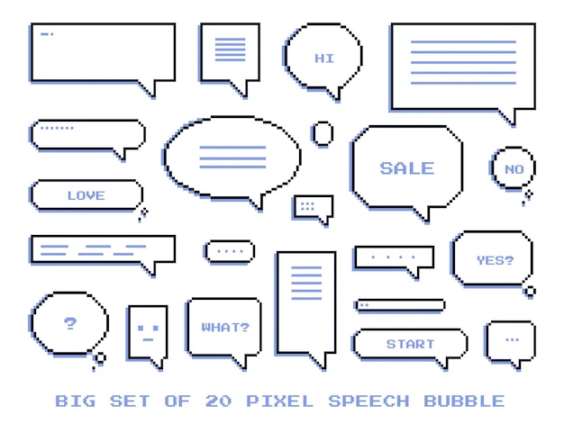 Premium Vector | Big set of pixel speech bubbles Premium Vector | Big set of pixel speech bubbles