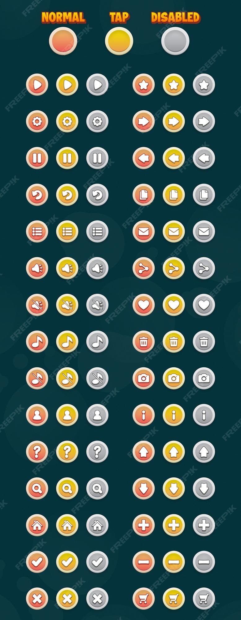 Premium Vector | Big set of round buttons in cartoon style with 3d effect for game ui. objects ...