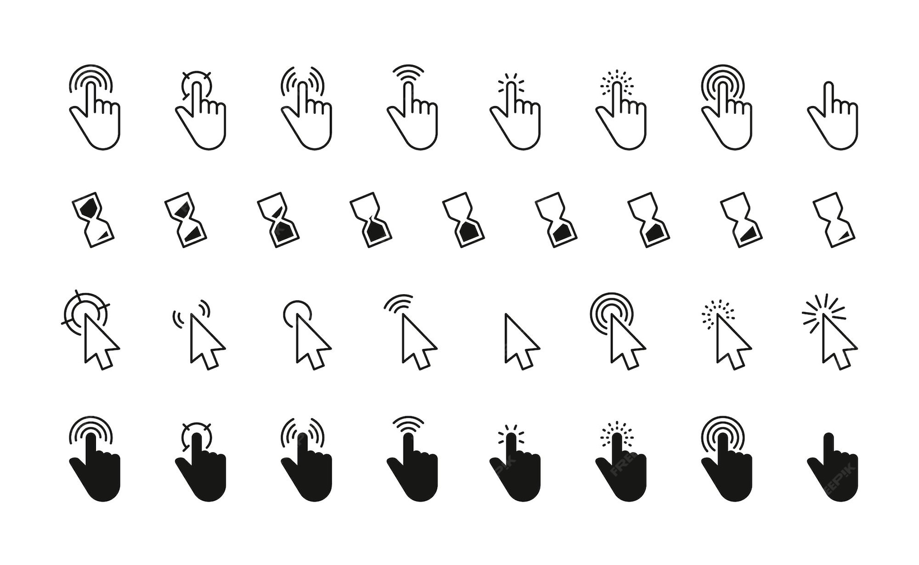 Premium Vector | Black cursor icons interface mouse click pointers flat style simple finger ...