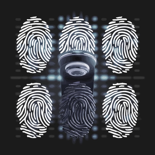 Black detailed fingerprints flat illustration set Police electronic ... Black detailed fingerprints flat illustration set Police electronic ...
