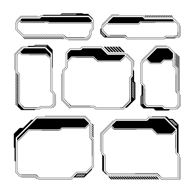 검은색 미래 Hud 또는 Ui 요소 Scifi 사용자 인터페이스 텍스트 상자 호출 경고 메시지 프레임 정보 상자 템플릿 디지털 스타일의 현대 게임 인터페이스 레이아웃 터