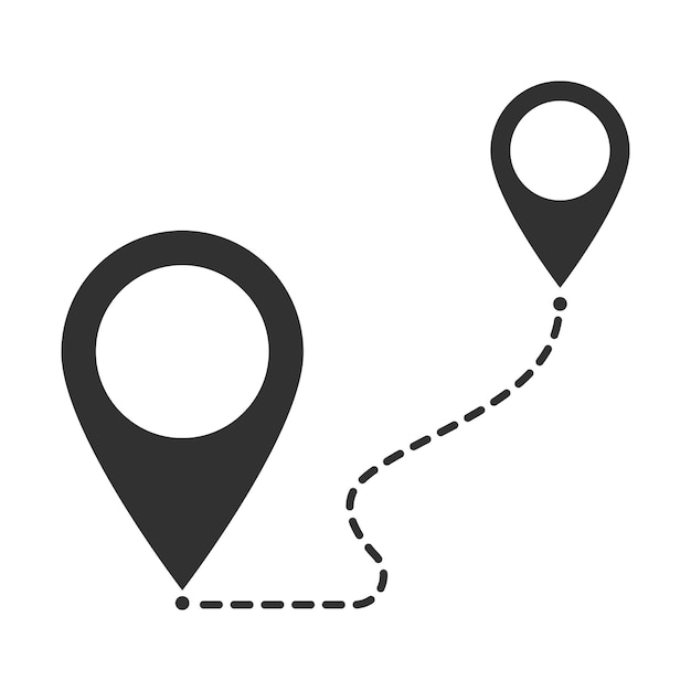 黒の単一ルート追跡アイコン シンプルな 2 ピン パス検索フラット デザイン ベクトル ピクトグラム アプリ広告ロゴタイプ web サイト ...
