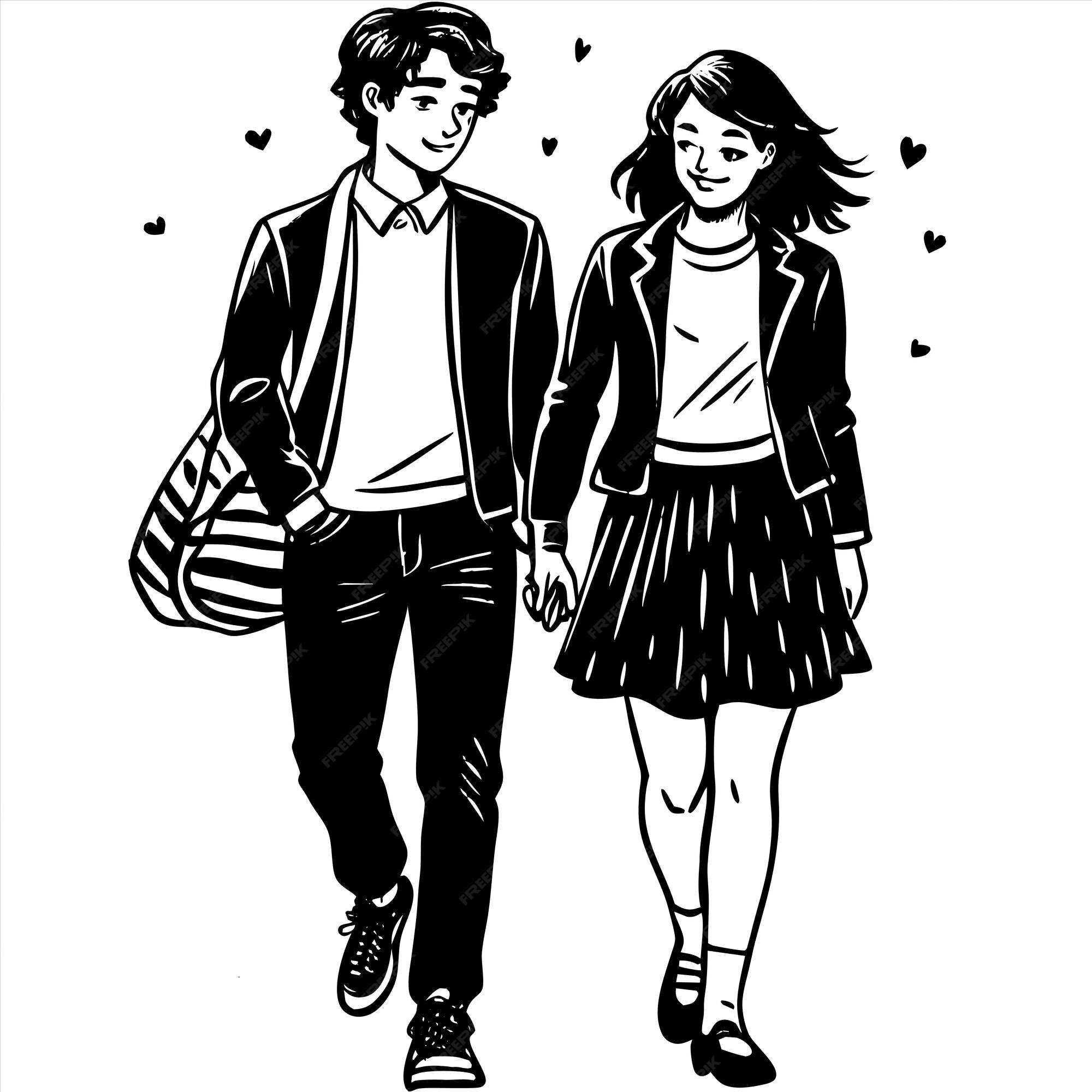 Premium Vector A Black And White Drawing Of A Couple Holding Hands