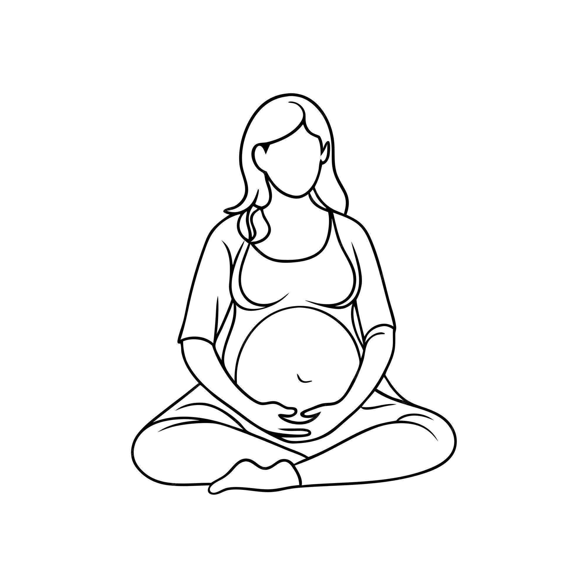 A Black And White Drawing Of A Pregnant Woman With Her Belly Touching