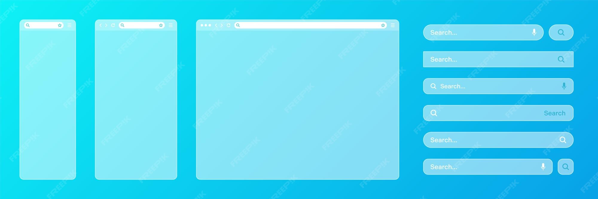 Пустое прозрачное окно интернет браузера с различными шаблонами панели