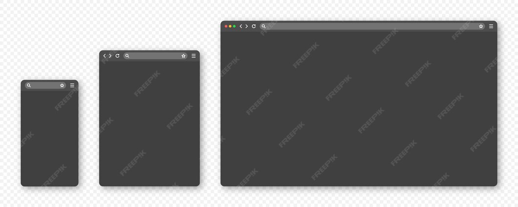 도구 모음 및 검색 필드가 있는 빈 웹 브라우저 창 플랫 스타일의 최신 웹 사이트 인터넷 페이지 컴퓨터 태블릿 및 스마트폰