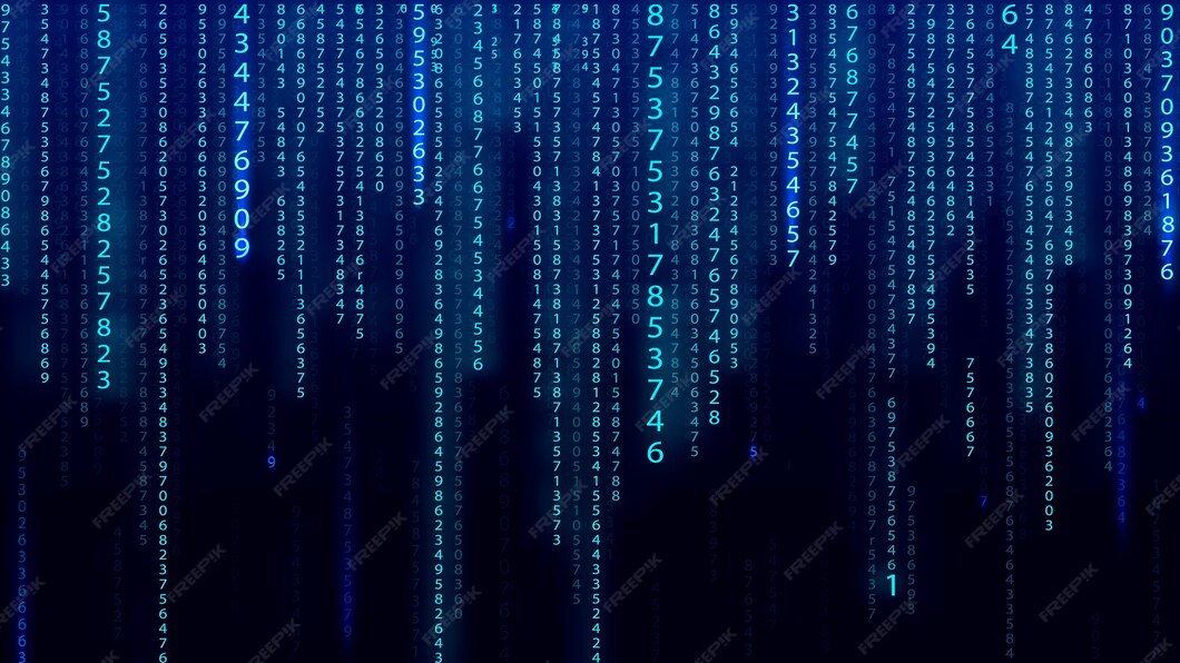 Premium Vector | Blue matrix background falling numbers on screen technology stream binary code ...