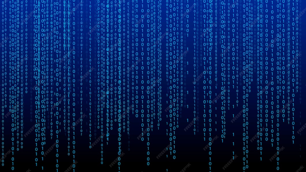 Premium Vector | Blue matrix background falling numbers on screen technology stream binary code ...