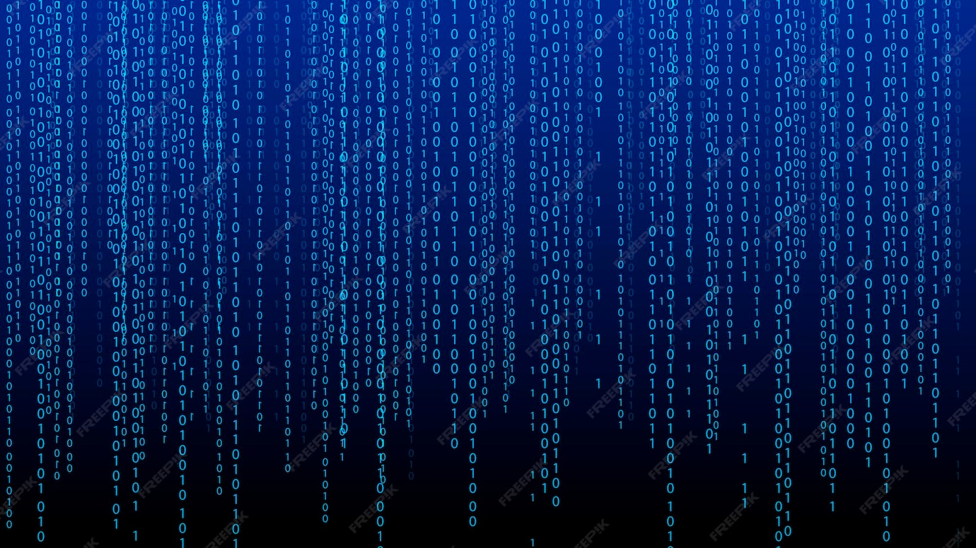 Premium Vector | Blue matrix background falling numbers on screen technology stream binary code ...