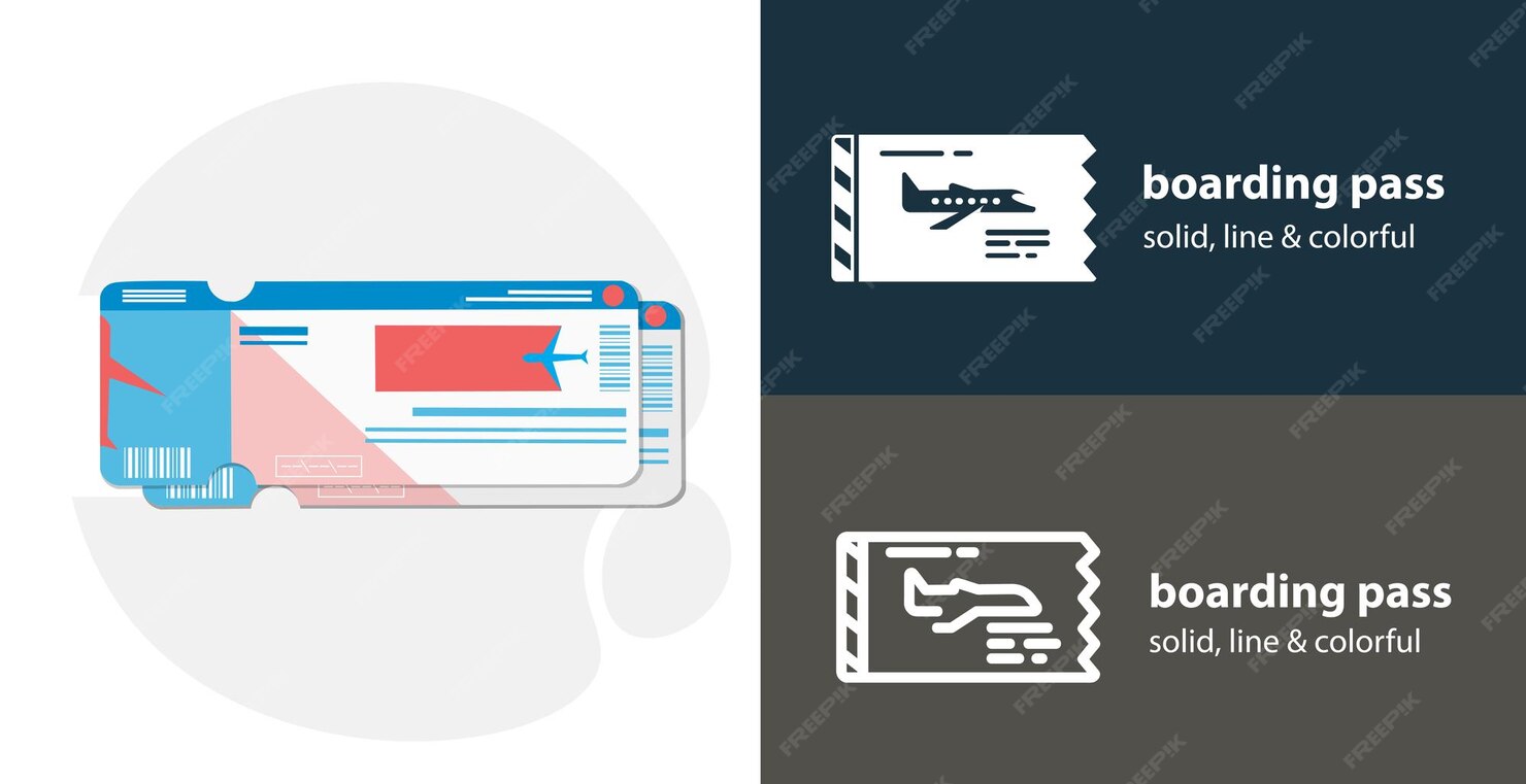 Premium Vector Boarding Pass Flat Icon With Flight Ticket Simple Line