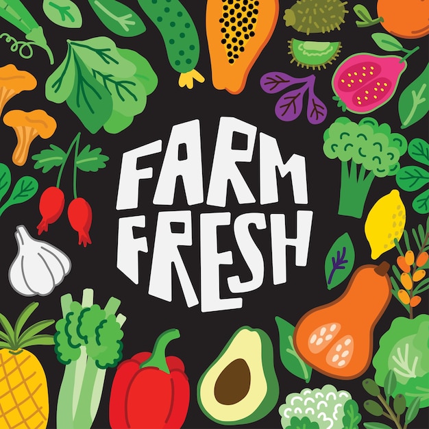 Boerderij Verse Belettering Met Biologische Groenten En Fruit Premium