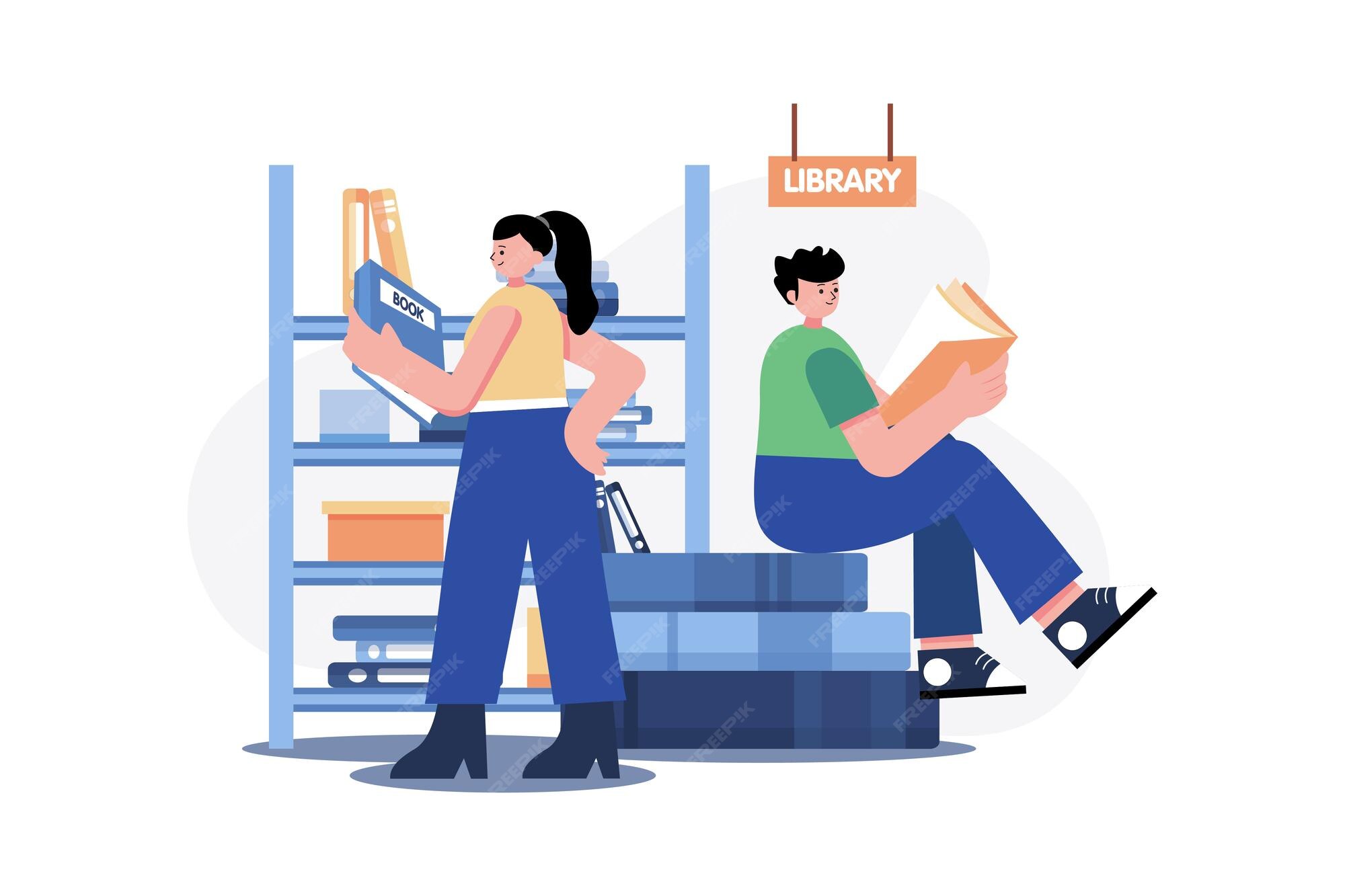 Premium Vector | Book library illustration concept Premium Vector | Book library illustration concept