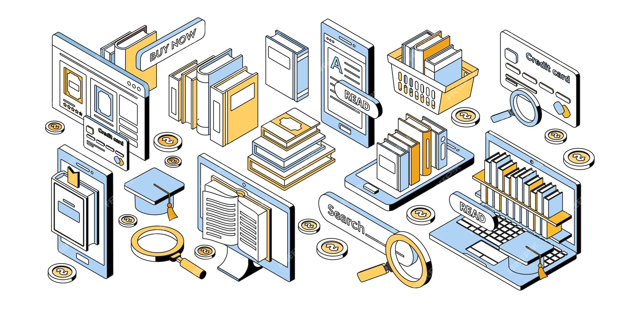Premium Vector | Books isometry set Premium Vector | Books isometry set