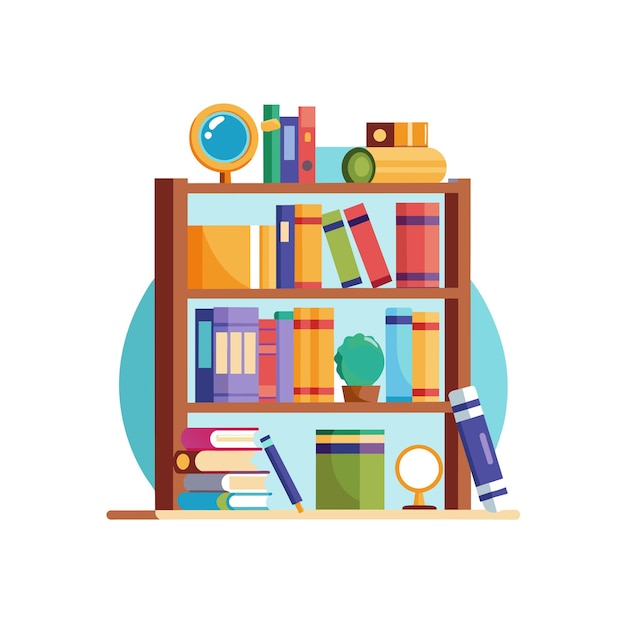 Premium Vector | Bookshelf vector illustration concept Premium Vector | Bookshelf vector illustration concept