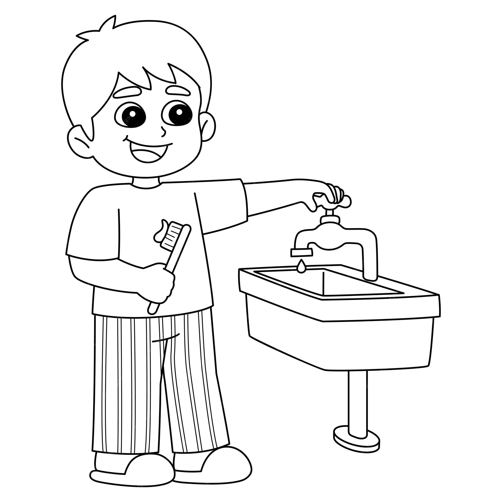 Premium Vector | Boy Conserving Water Isolated Coloring Page Premium Vector | Boy Conserving Water Isolated Coloring Page