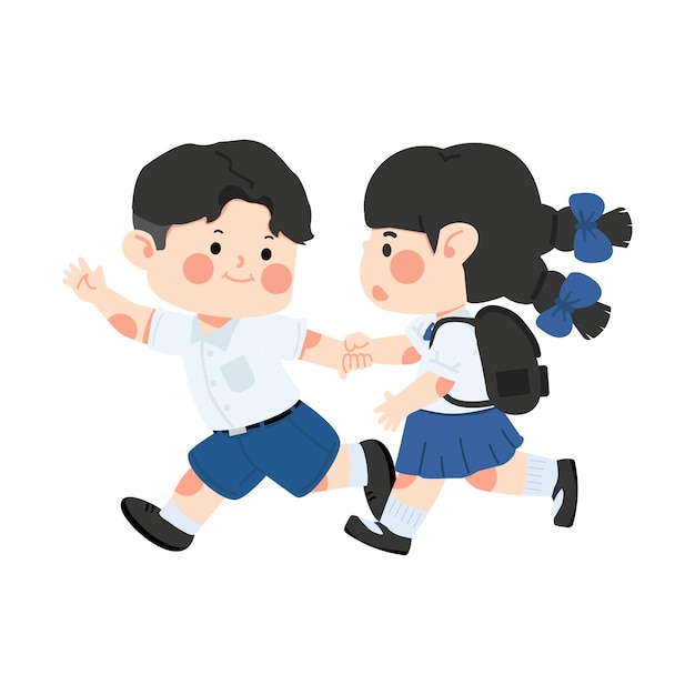 Premium Vector | Boy and girl running to school vector Premium Vector | Boy and girl running to school vector