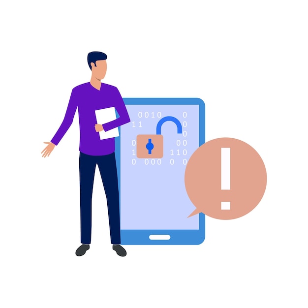 Premium Vector | The boy is showing the binary coding on mobile Premium Vector | The boy is showing the binary coding on mobile