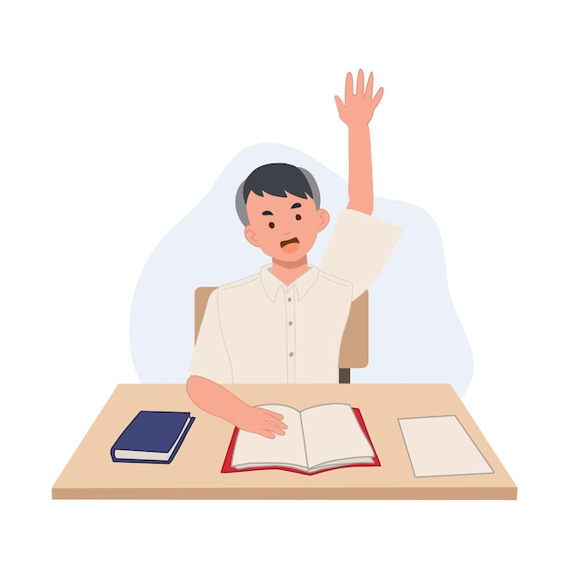 Premium Vector | Boy in student Uniform is raise his hand up to asking ... Premium Vector | Boy in student Uniform is raise his hand up to asking ...