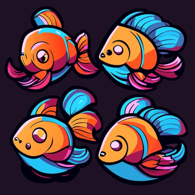 Premium Vector | Bright Fishy Friends Icons Set Premium Vector | Bright Fishy Friends Icons Set