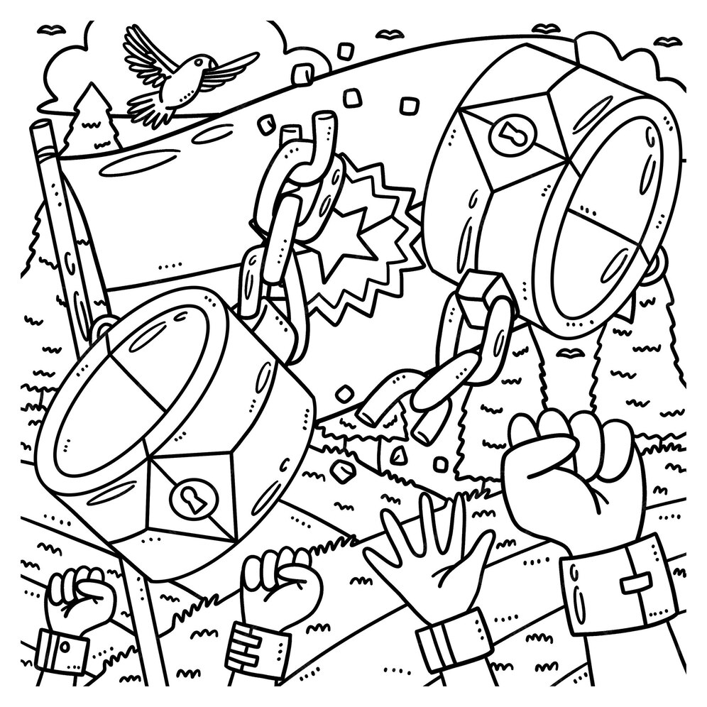 Premium Vector | Broken shackles isolated coloring page for kids Premium Vector | Broken shackles isolated coloring page for kids