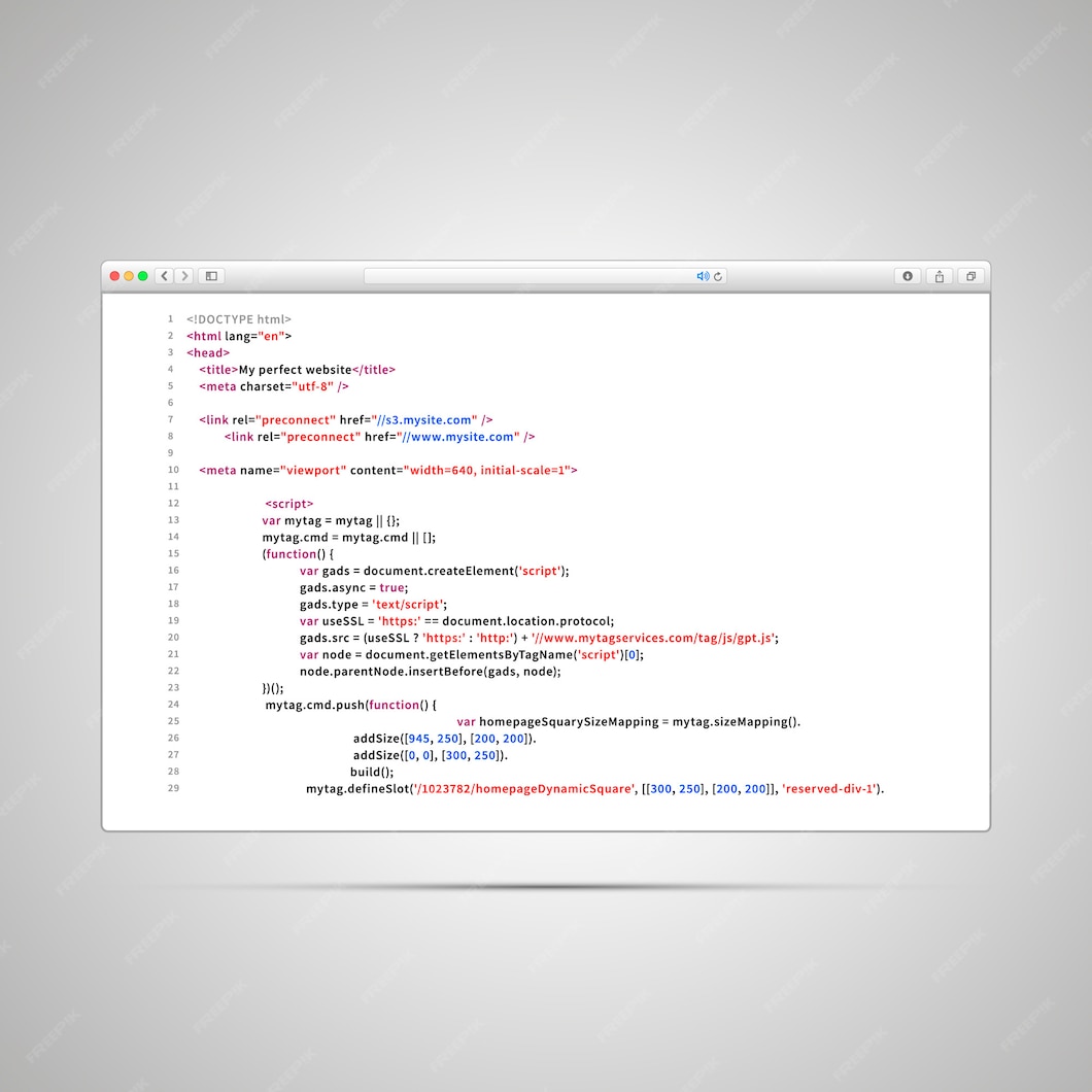 Premium Vector | Browser window with simple html code of web page