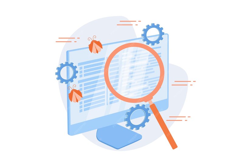 Premium Vector Bug Fixing And Software Testing Computer Virus Searching Tool Devops Web