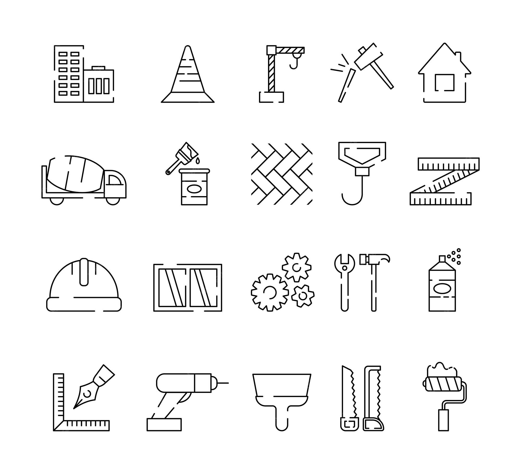 Premium Vector | Build safety Home repair line icons Under crane road ... Premium Vector | Build safety Home repair line icons Under crane road ...