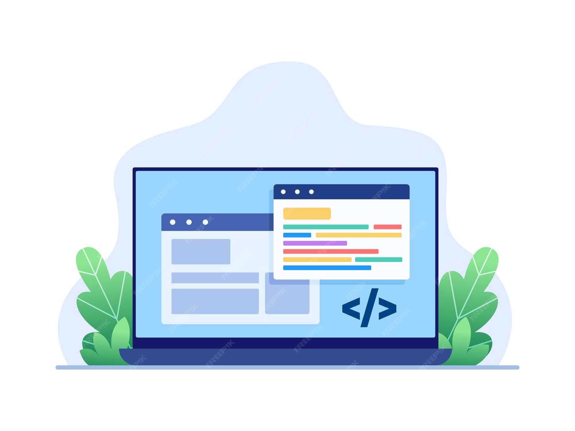 Premium Vector | Building web or software with programming language in ...