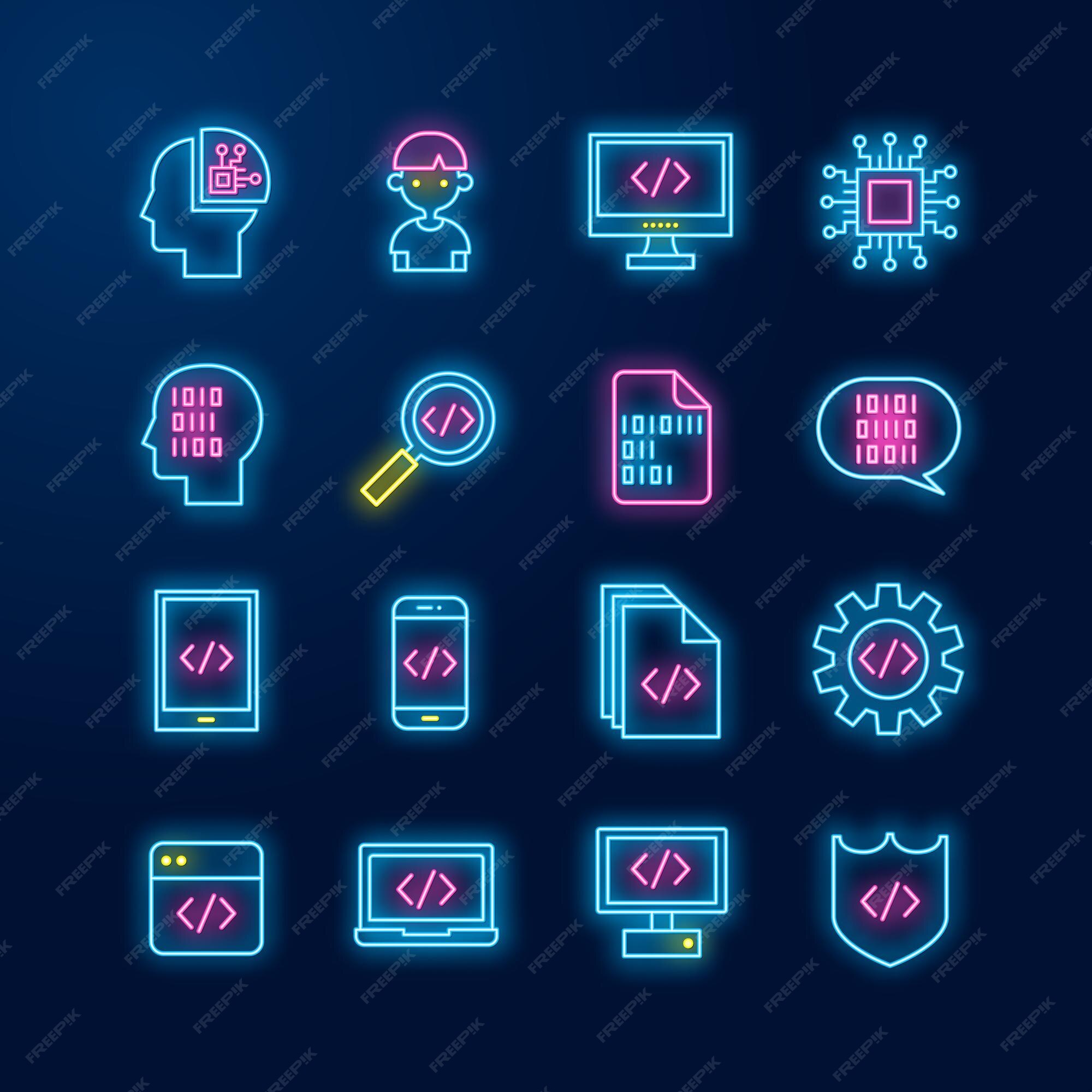 Premium Vector | Bundle of kid learn neon color light coding line icons ...