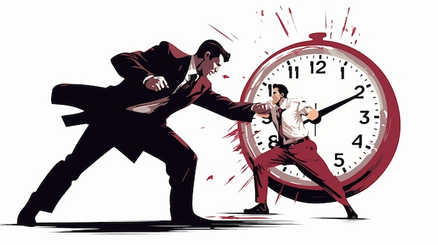 Business Man Silhouette Fighting Against Time Vector Illustration ... Business Man Silhouette Fighting Against Time Vector Illustration ...