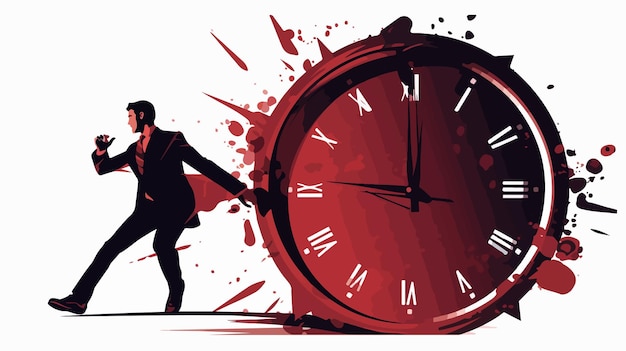Business Man Silhouette Fighting Against Time Vector Illustration ... Business Man Silhouette Fighting Against Time Vector Illustration ...