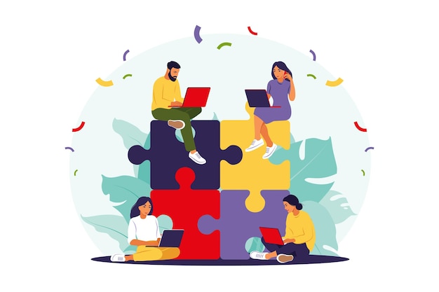 Premium Vector | Business team putting together puzzle Premium Vector | Business team putting together puzzle