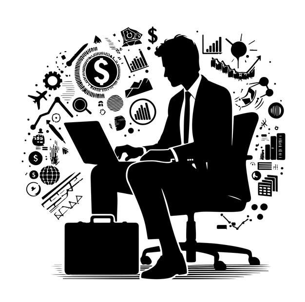 Premium Vector A Businessman Browsing Laptop Silhouette Vector