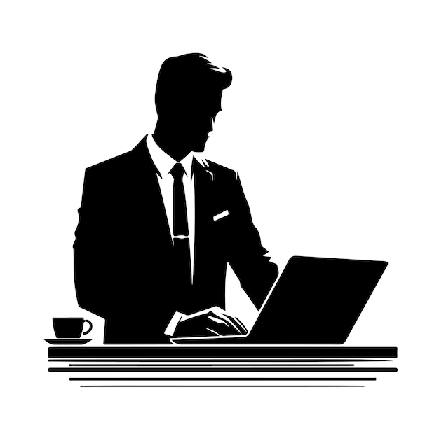 A Businessman Browsing Laptop Silhouette Vector Premium Ai Generated